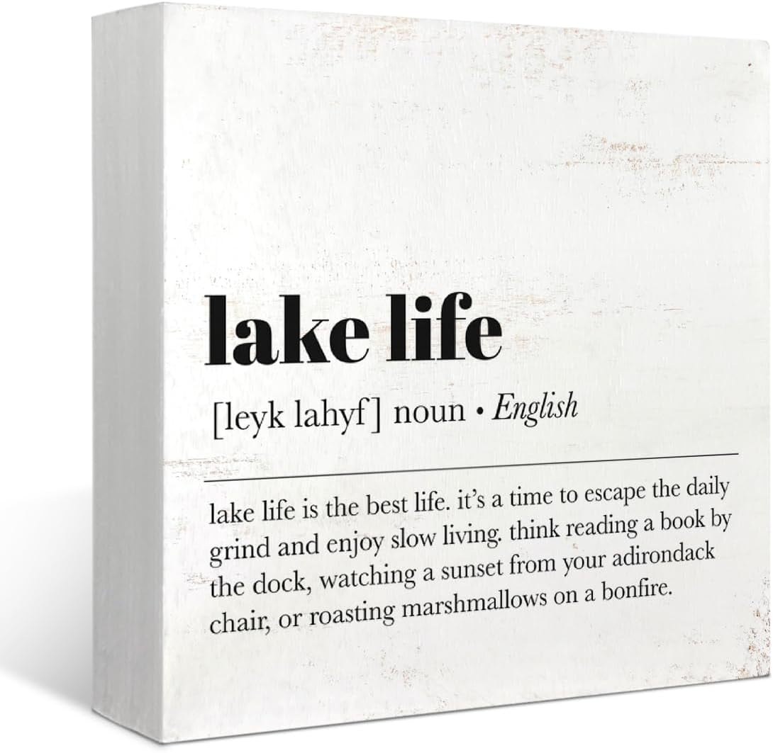 Lake Life Definition Wood Box Sign Desk Decor Rustic Lake Themed Wooden ...