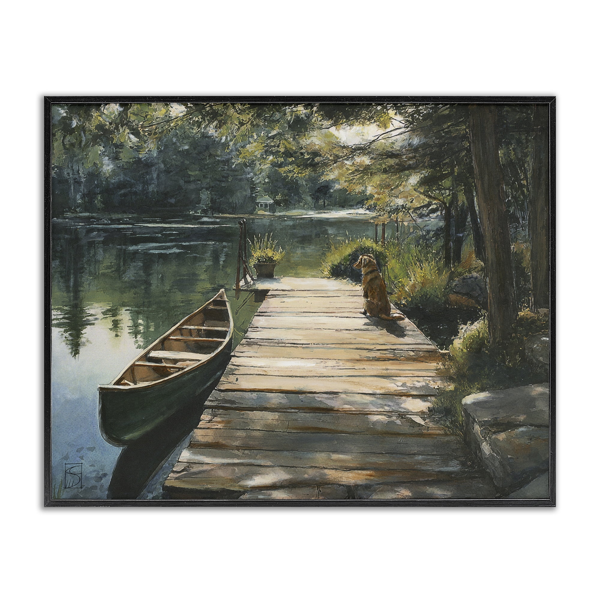Lake Life Dog on Dock Black Framed Giclee Art, design by Sara Culpepper ...