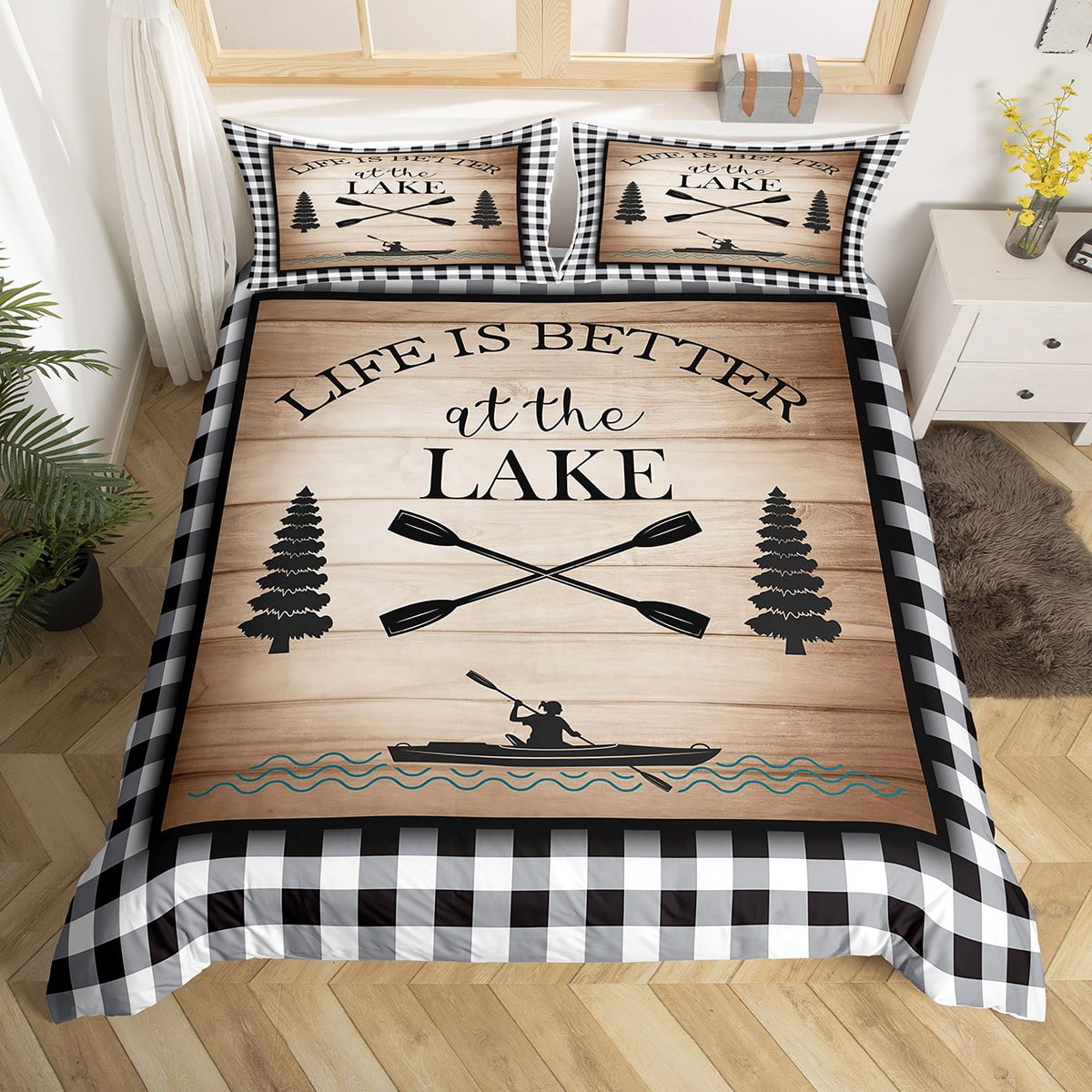 Lake Life Duvet Cover, Rustic Farmhouse Comforter Cover Full, Geometric ...