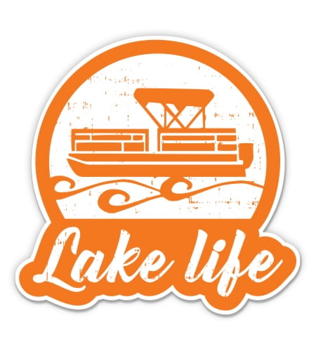 Lake Life Pontoon Boat - 3" Vinyl Sticker - For Car Laptop Water Bottle ...