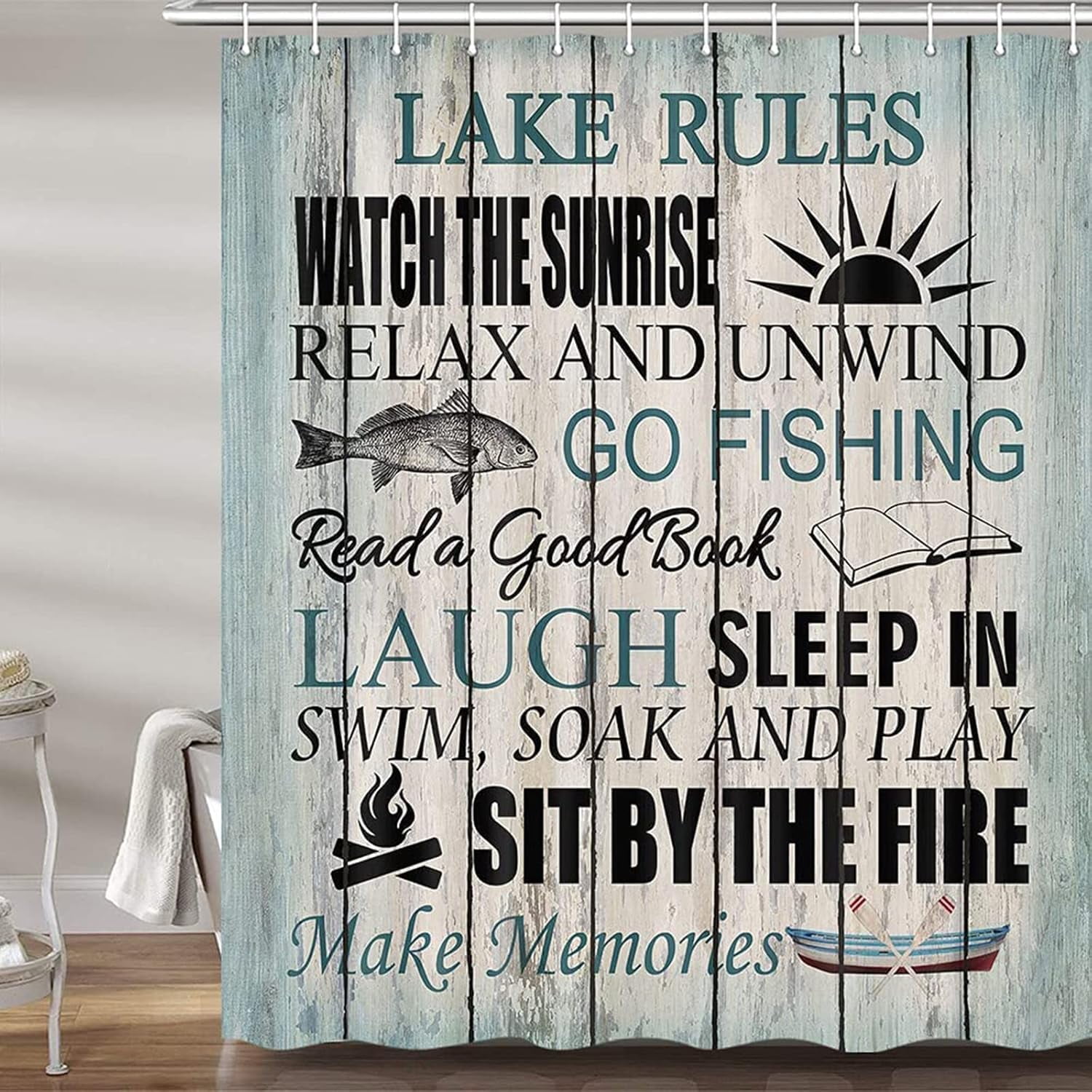 Lake Life RV Shower Curtains for Bathroom, Rustic Camper Fabric Shower ...