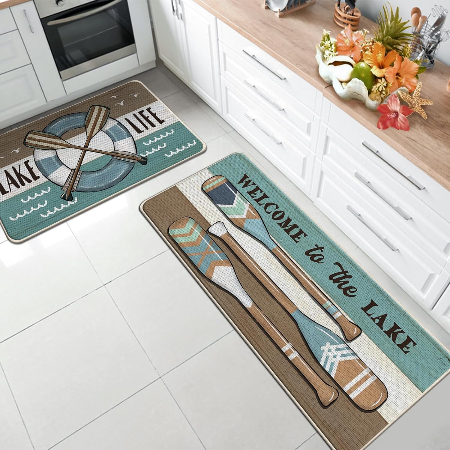Lake Life Spring Summer Boat Paddle Kitchen Rugs Set of 2, Welcome to ...