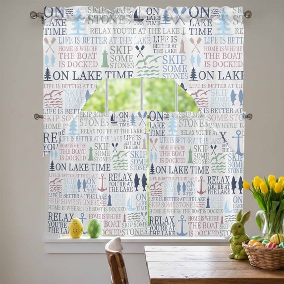 Lake Life Swag Curtains Valance & Tier Set, Colorful Word Pine Tree ...