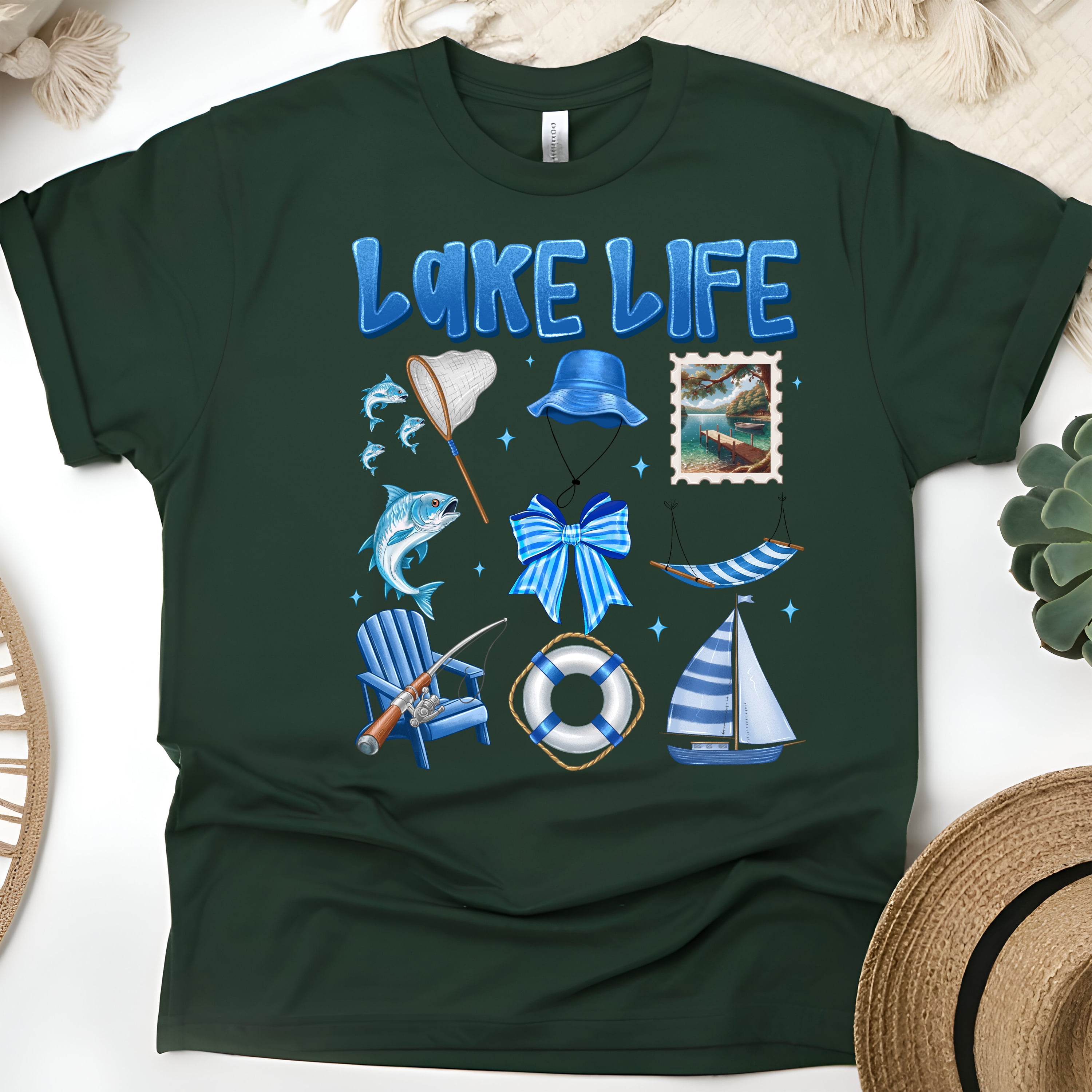 Lake Life T-Shirt, Nautical Summer Graphic Tee with Fishing, Sailboat ...