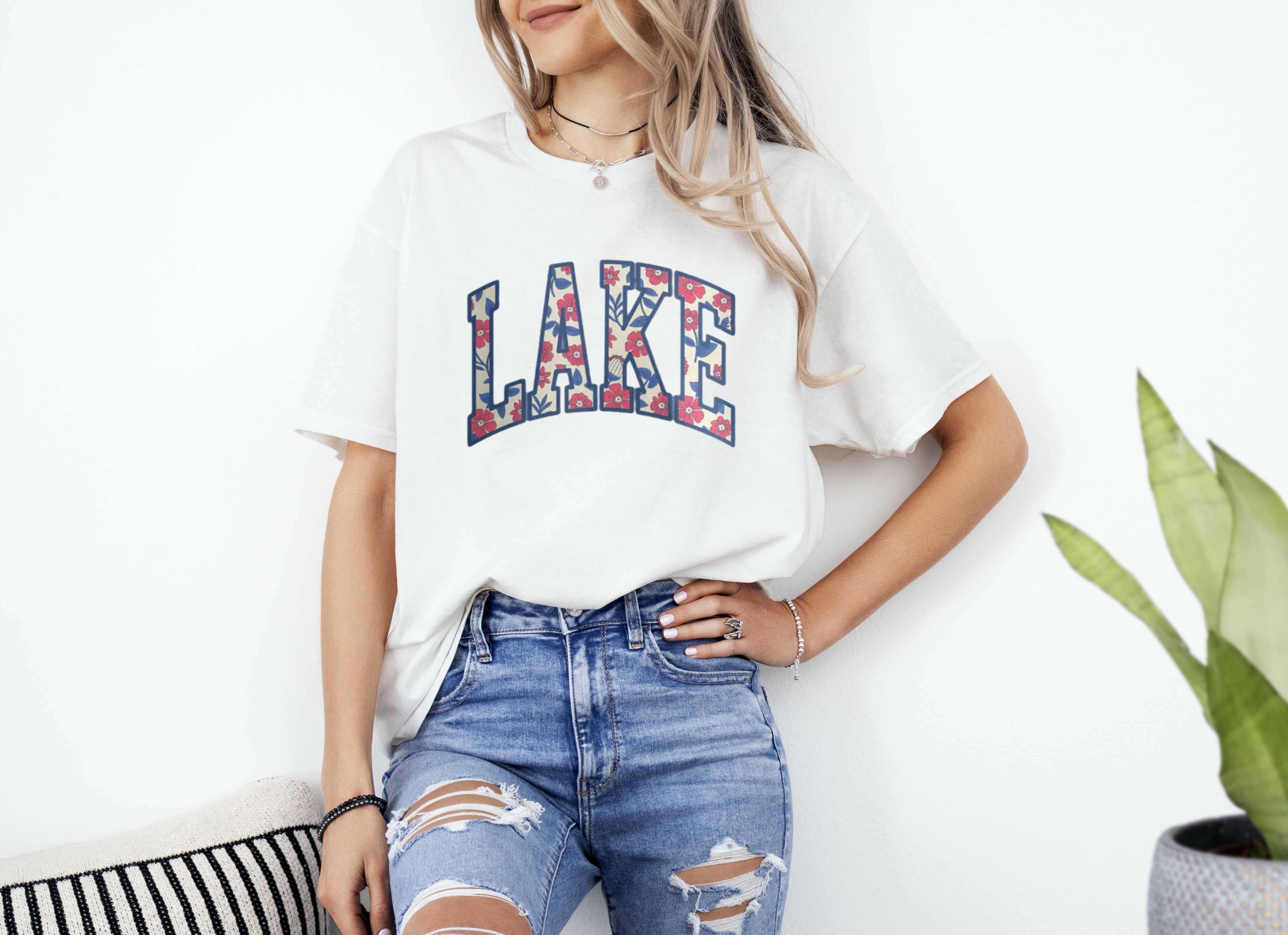 Lake Life T-Shirt With Floral Graphic And Patriotic Summer Lake Theme ...