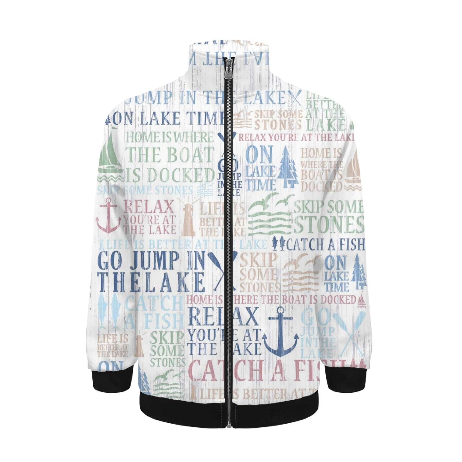 Lake Life Tree Boat Paddle Lighthouse Fish Pattern Jacket Men's Street ...