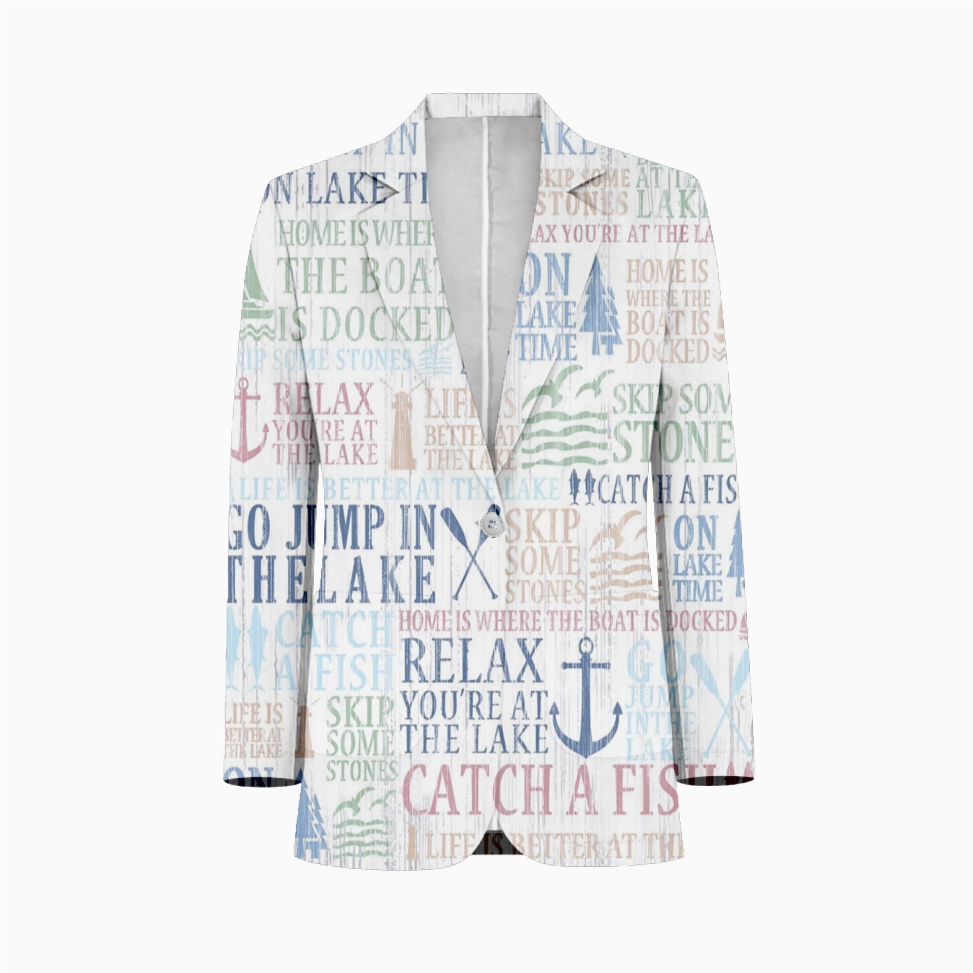 Lake Life Tree Boat Paddle Lighthouse Fish Pattern Men Blazers Slim ...