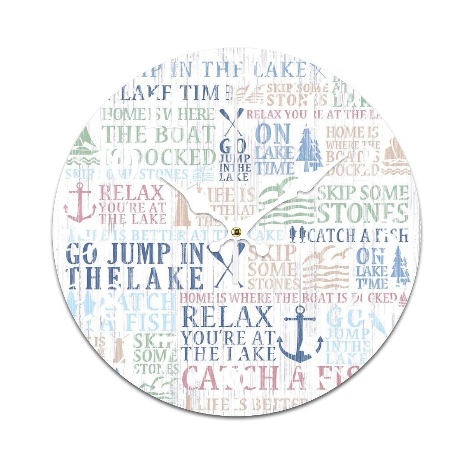 Lake Life Tree Boat Paddle Lighthouse Fish Pattern Wall Clock Modern ...