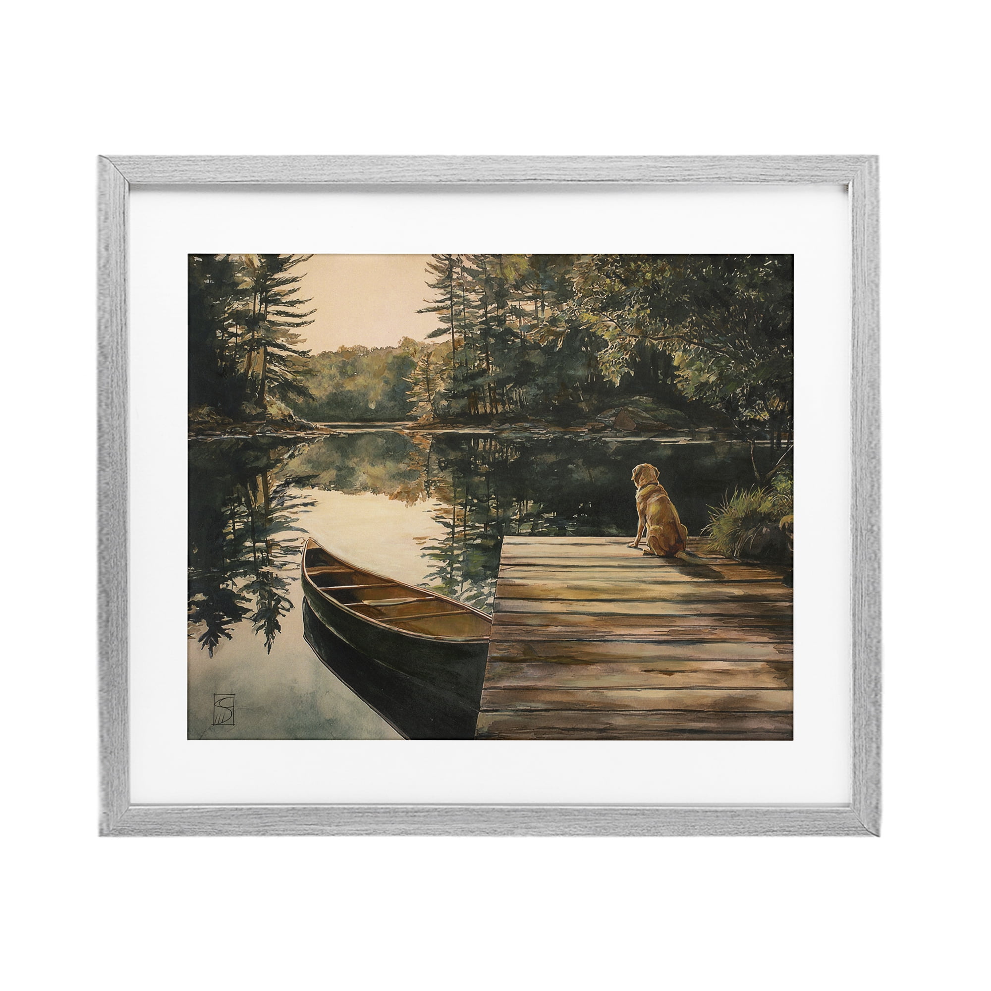 Lake Life at Sunset Gray Framed Print Under Glass, design by Sara ...