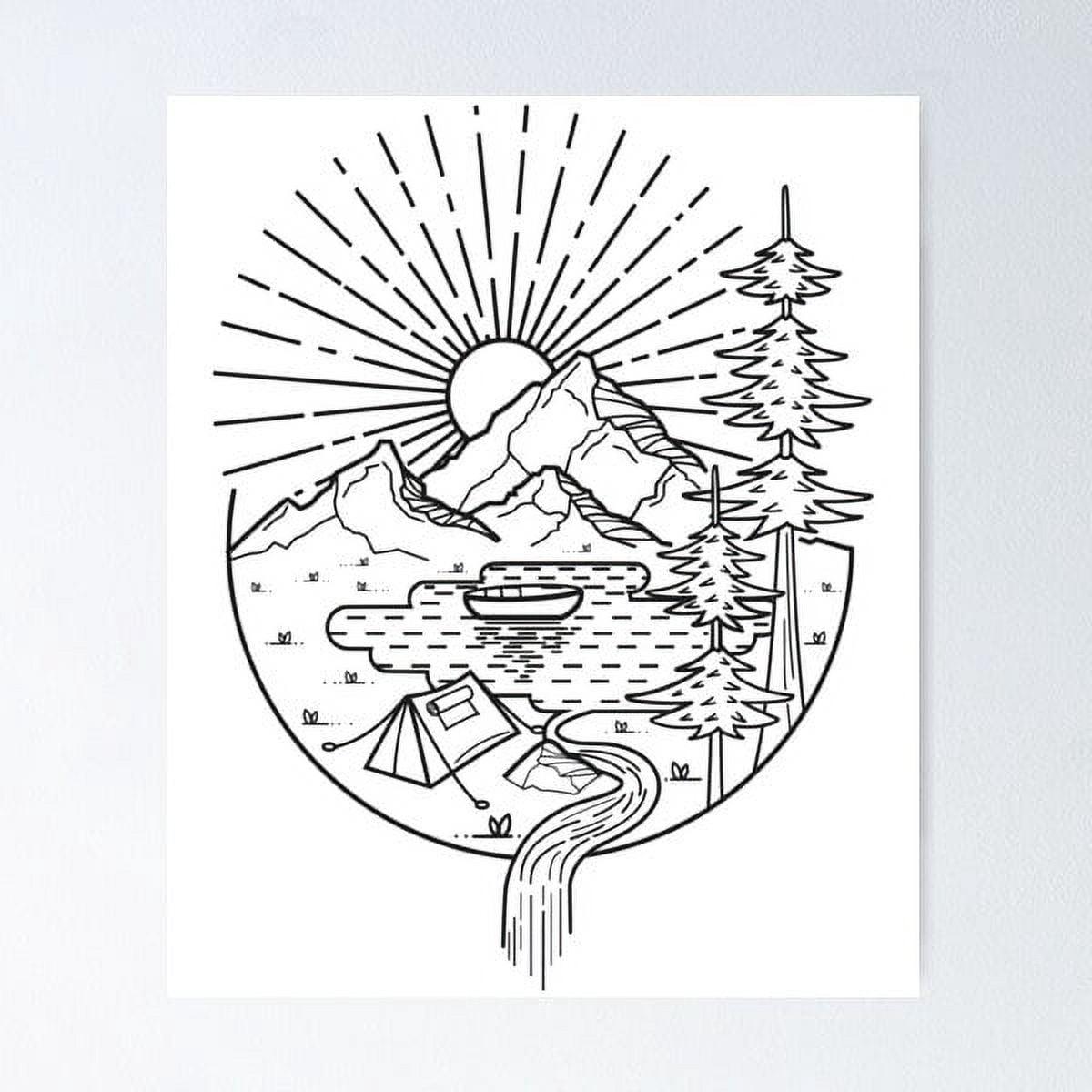 Lake Line Art Poster Wall Art, Modern Wall Decor For Living Room ...