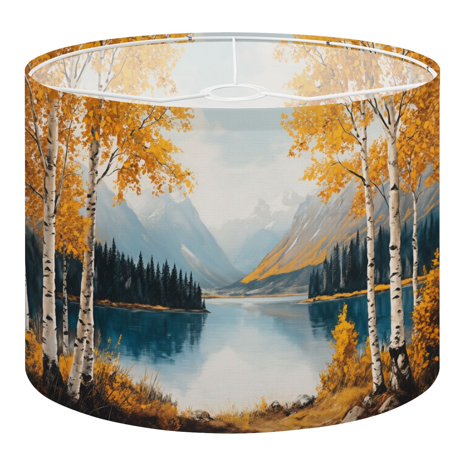 Lake Linen Drum Lampshades Landscape Birch Tree Forest Nature Lake ...