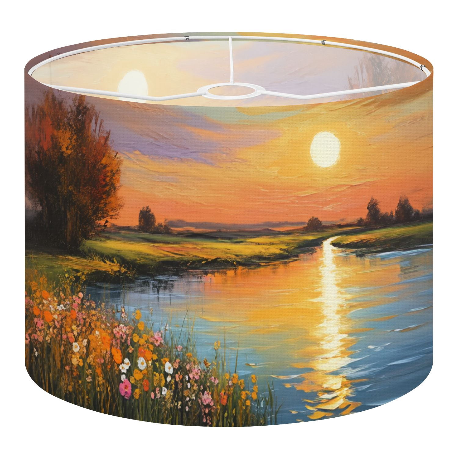 Lake Linen Drum Lampshades Orange Yellow Sunset Lake Landscape Vibrant ...