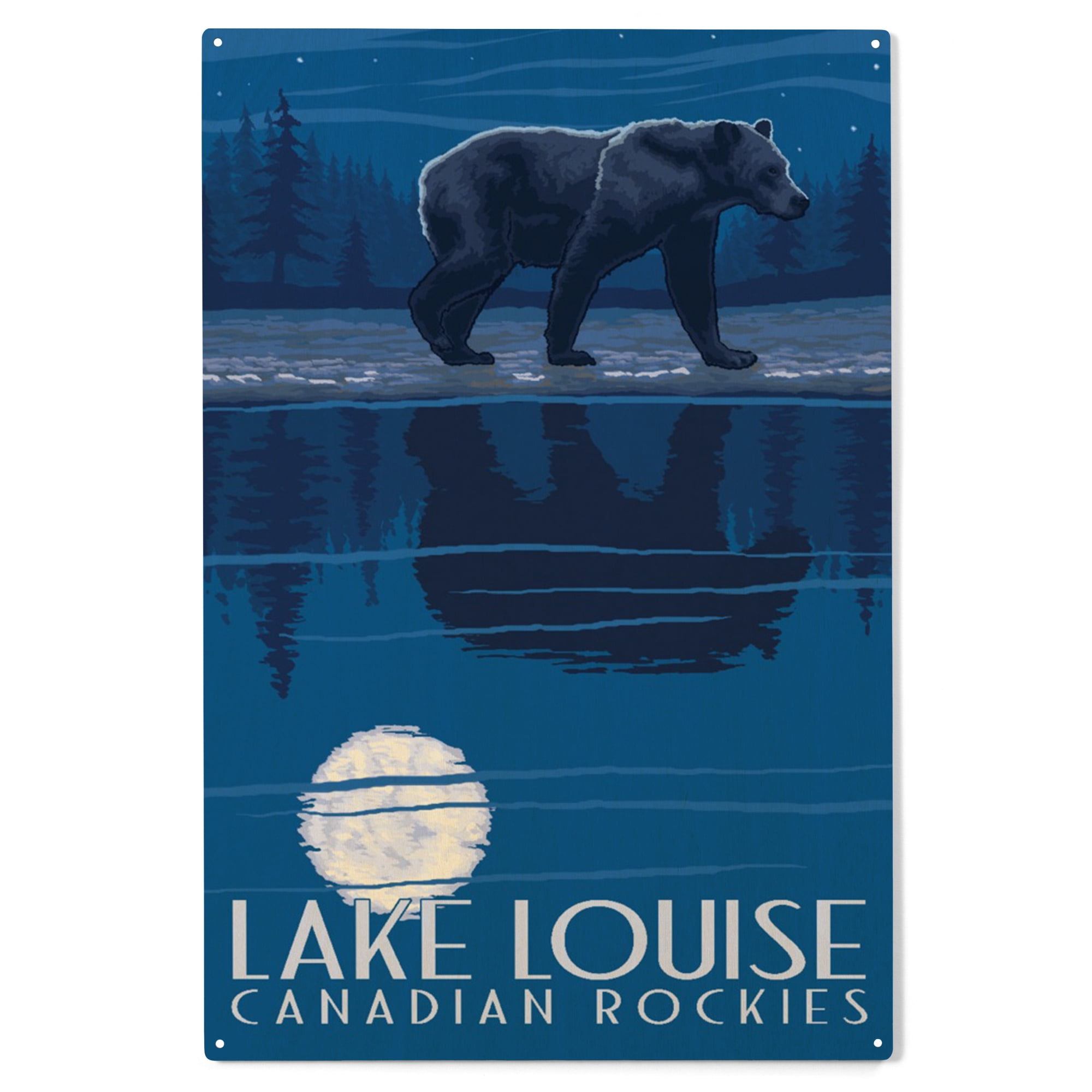 Lake Louise, Canada, Bear in Moonlight Birch Wood Wall Sign (10x15 ...