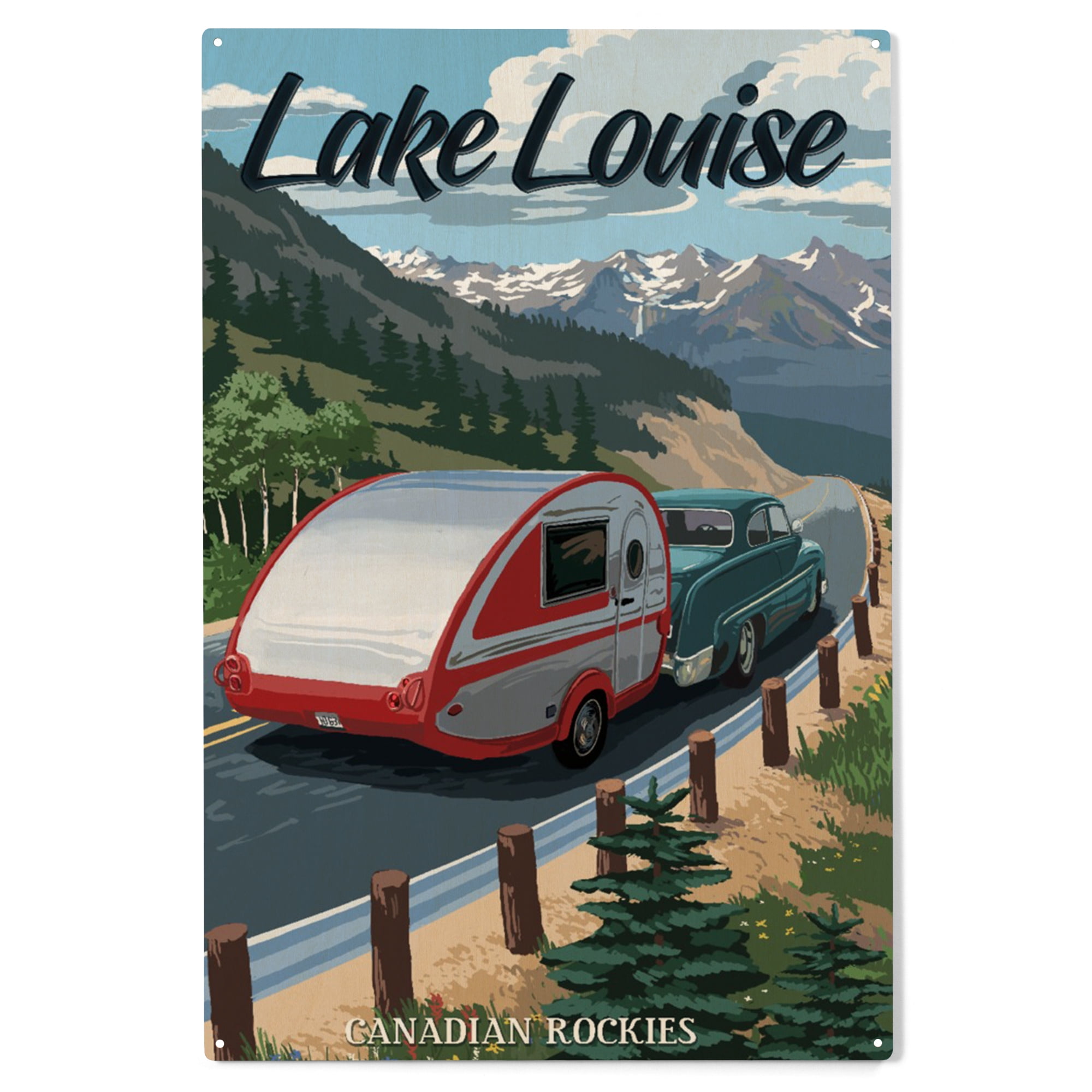 Lake Louise, Canada, Canadian Rockies, Retro Camper Birch Wood Wall ...