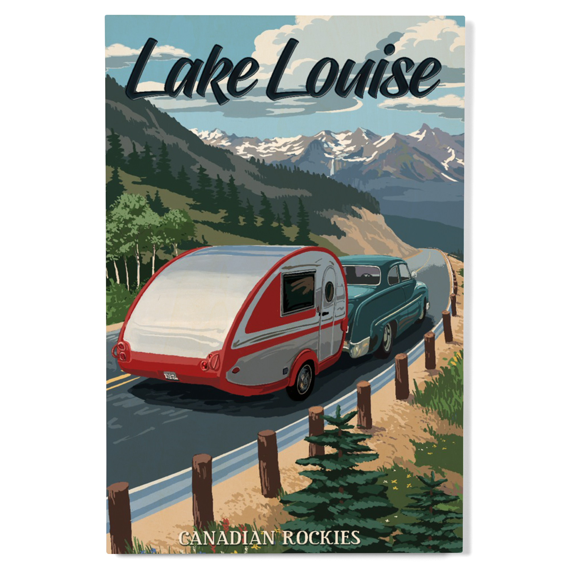 Lake Louise, Canada, Canadian Rockies, Retro Camper Birch Wood Wall ...