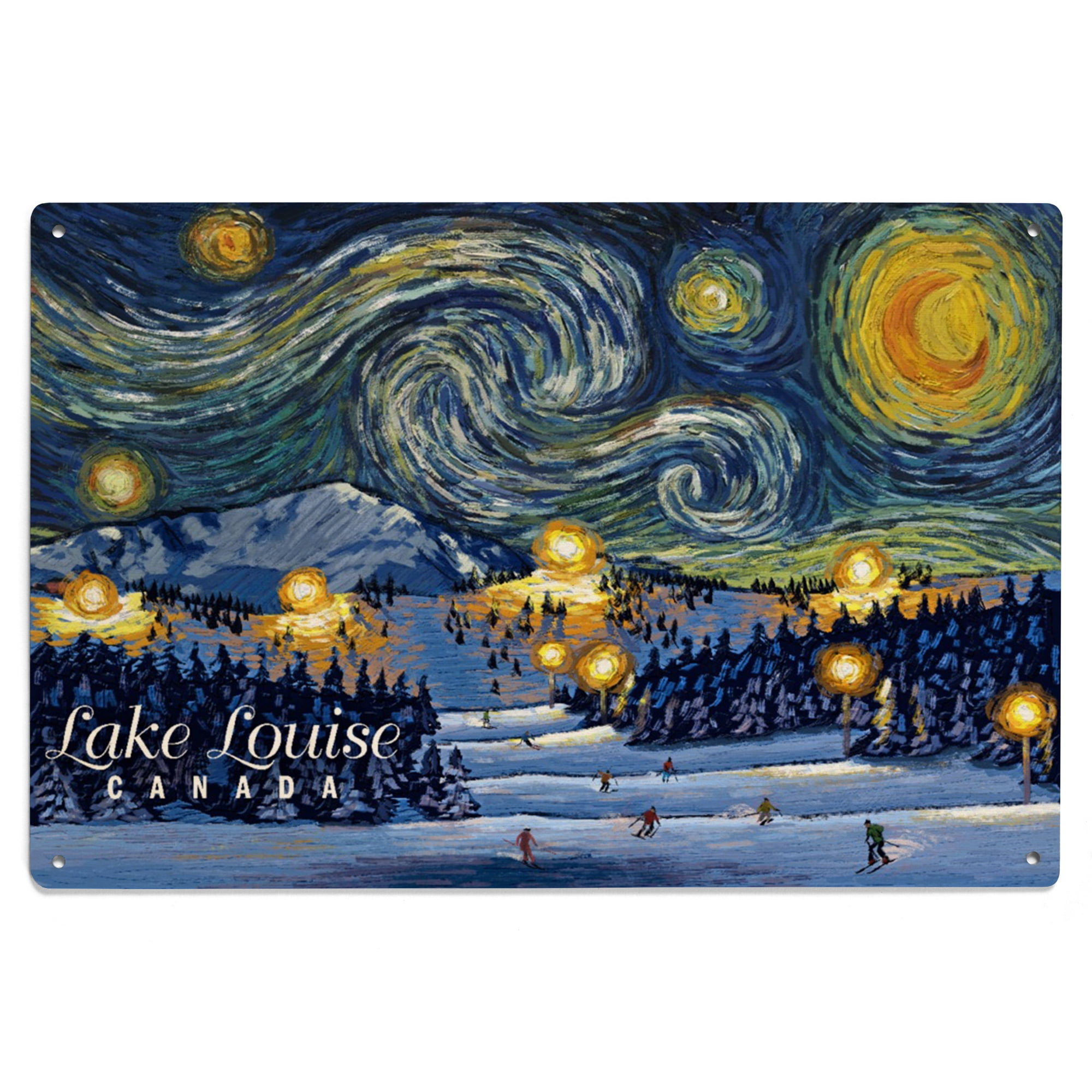 Lake Louise, Canada, Ski Resort with Mountain, Starry Night Birch Wood ...