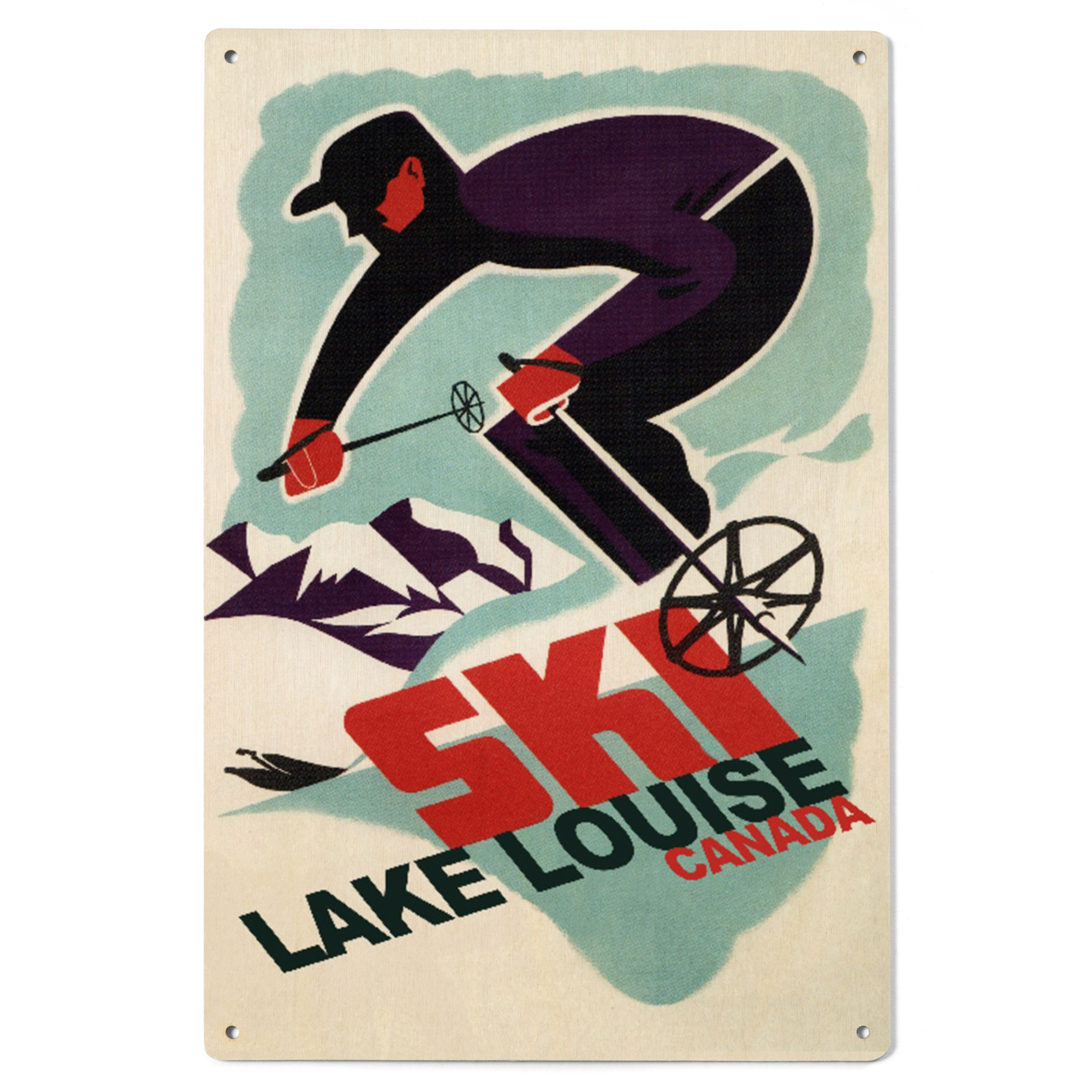 Lake Louise, Retro Skier Birch Wood Wall Sign (6x9 Rustic Home Decor ...