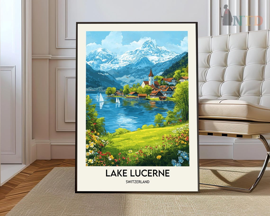 Lake Lucerne Wall Art, Switzerland Watercolors Posters, Handmade Art ...