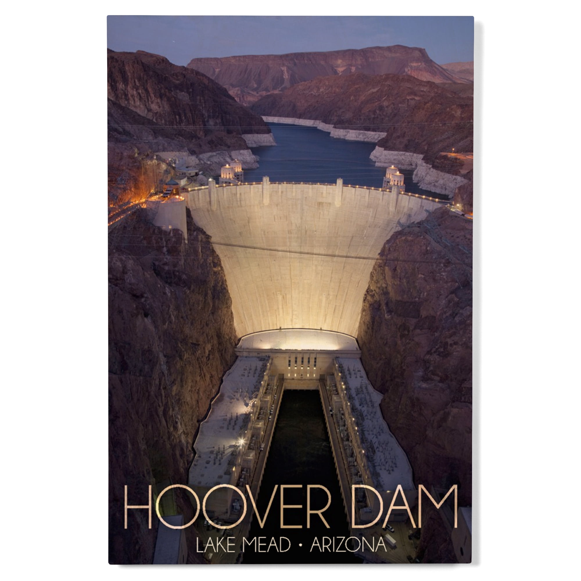 Lake Mead, Arizona, Hoover Dam at Night Birch Wood Wall Sign (12x18 ...