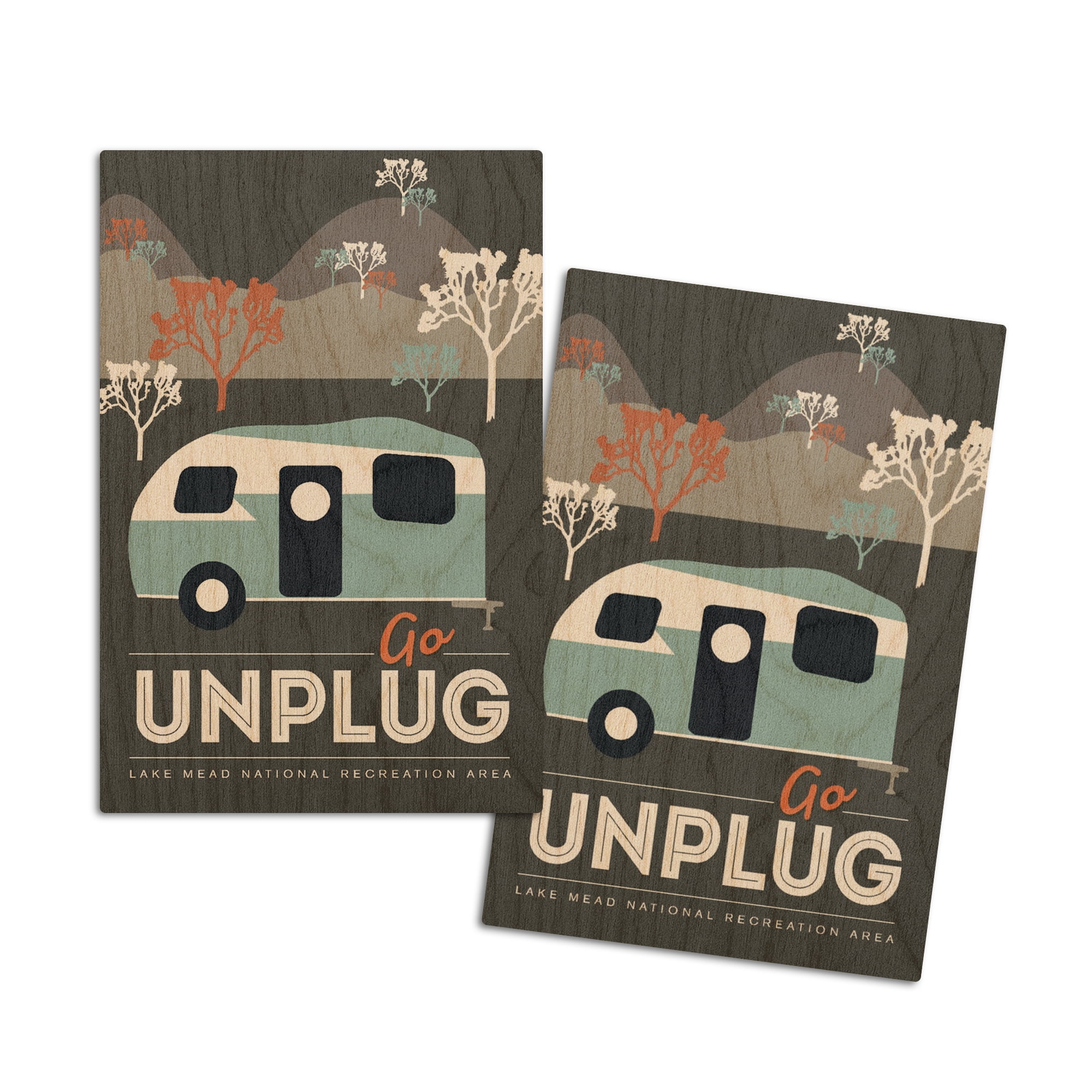 Lake Mead National Recreation Area, Go Unplug (4x6 Birch Wood Postcards, 2-Pack Stationary ...