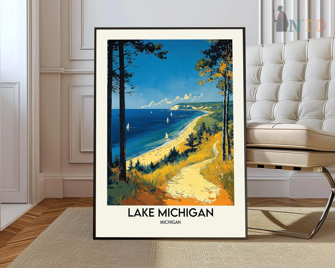 Lake Michigan Print, Lake Michigan Poster, Lake Michiganlake Michigan ...