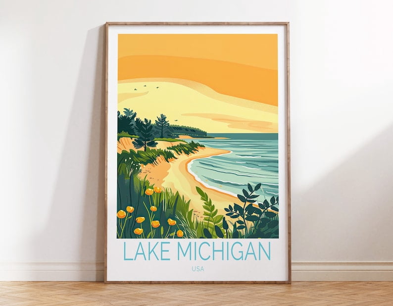 Lake Michigan Sunset Print – USA Wall Art, Coast Poster, Birthday Gift ...