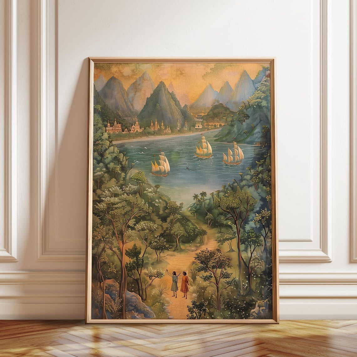 Lake And Mountain Indian Pichwai Poster - Indian Temple Wall Art ...