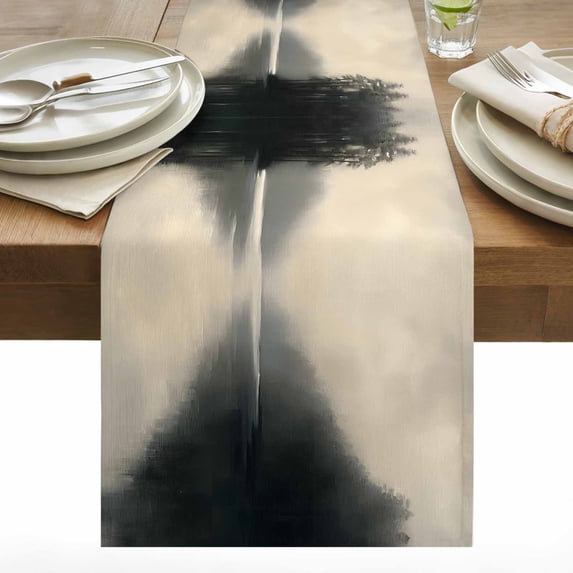 Lake Mountain Table Runner 13x48 inch Landscape Nature Cotton Linen ...