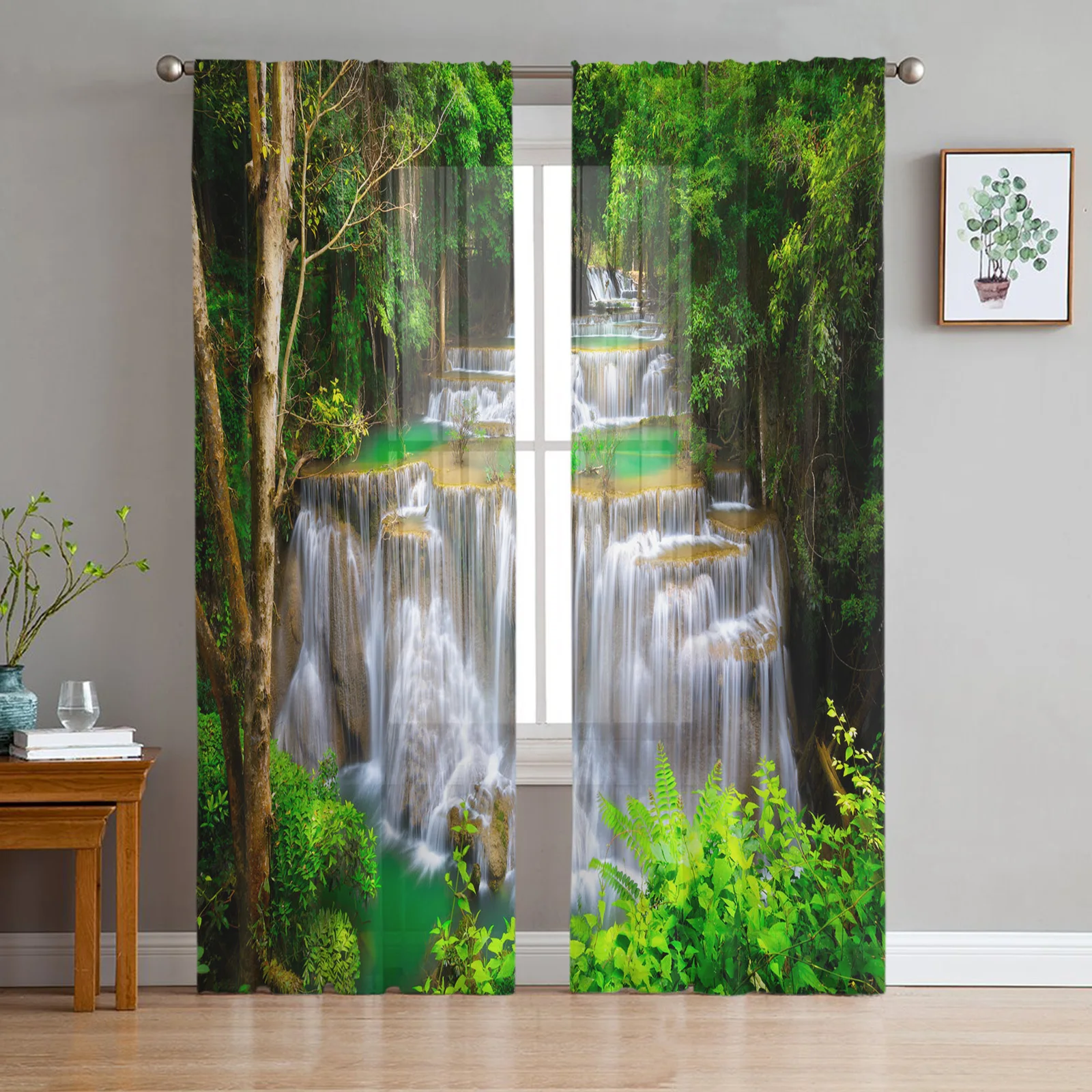 Lake Nature Trees Mountains Sky Clouds Blue Tulle Sheer Window Curtains ...