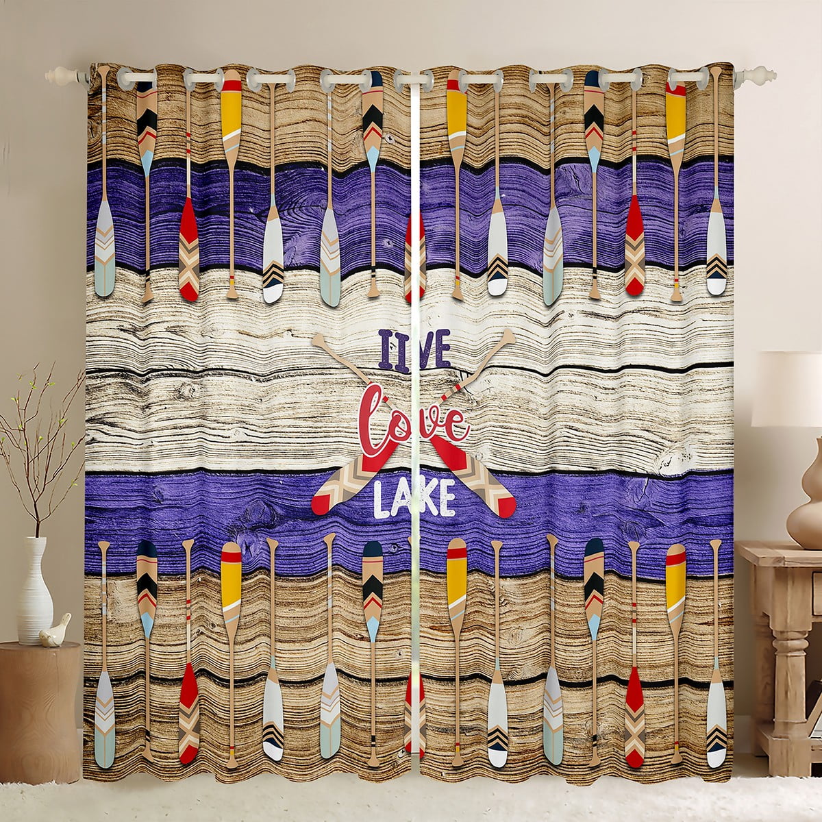 Lake Paddle Curtains 38"Wx54"L 2 Panels, Lake House Blackout Curtains ...