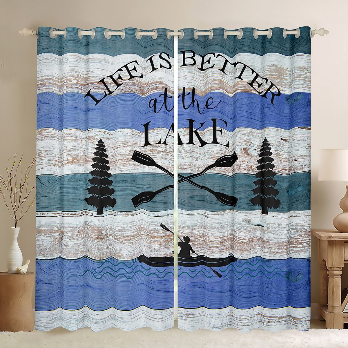 Lake Paddle Decor Curtains & Drapes 38"Wx45"L, Lake House Curtains For ...