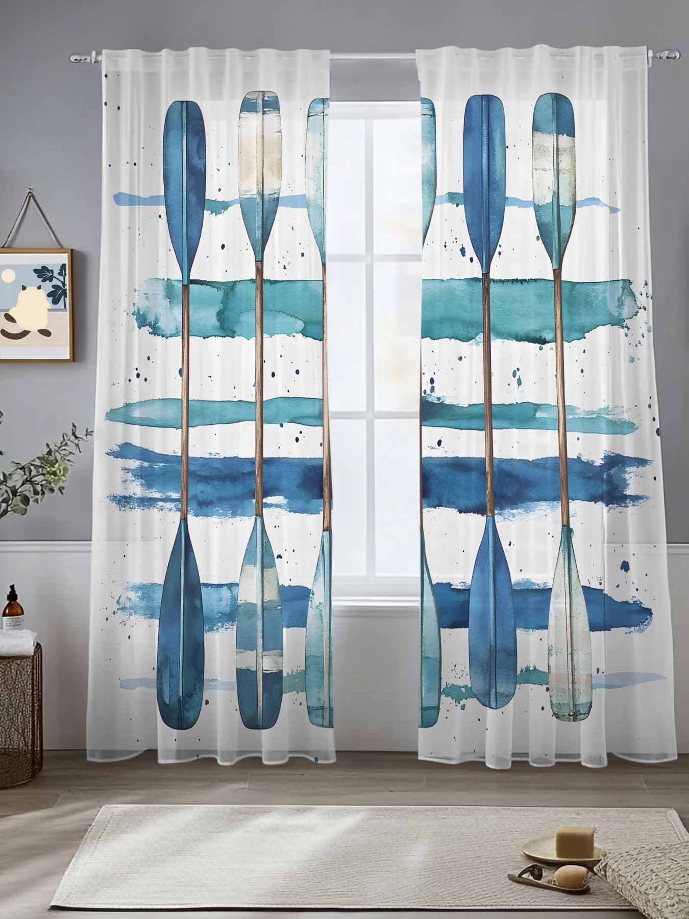Lake Paddles Sheer Curtains for Living Room Bedroom Summer Watercolor ...