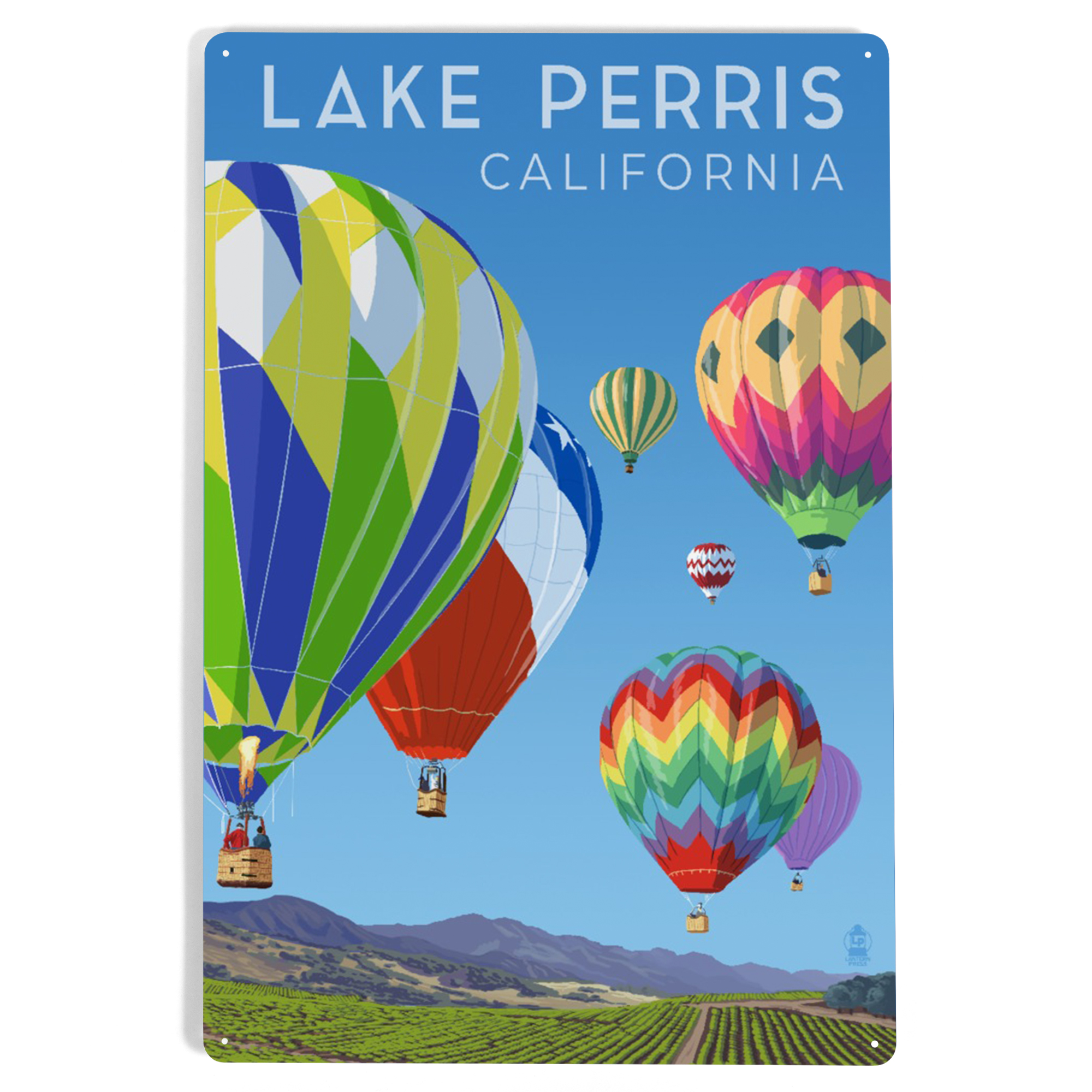 Lake Perris, California, Hot Air Balloons (12x18 Aluminum Art, Indoor ...