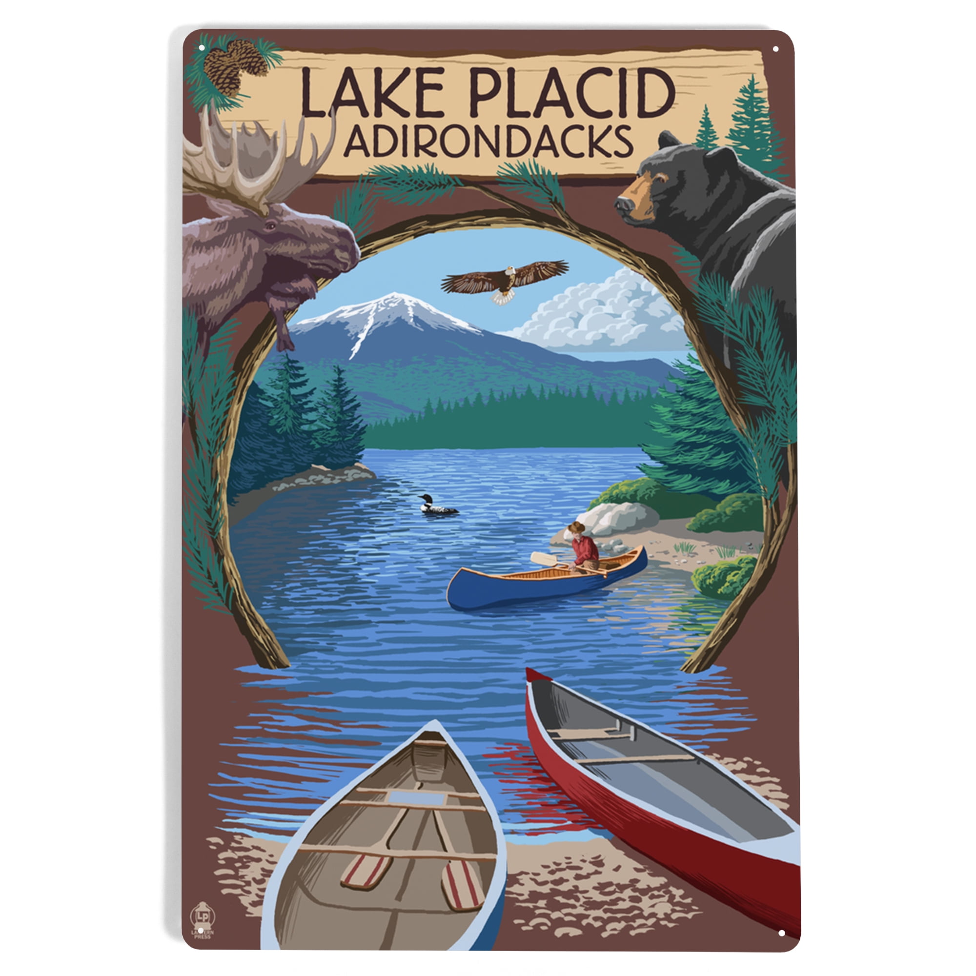 Lake Placid, New York, Adirondacks Canoe Scene (12x18 Aluminum Art ...