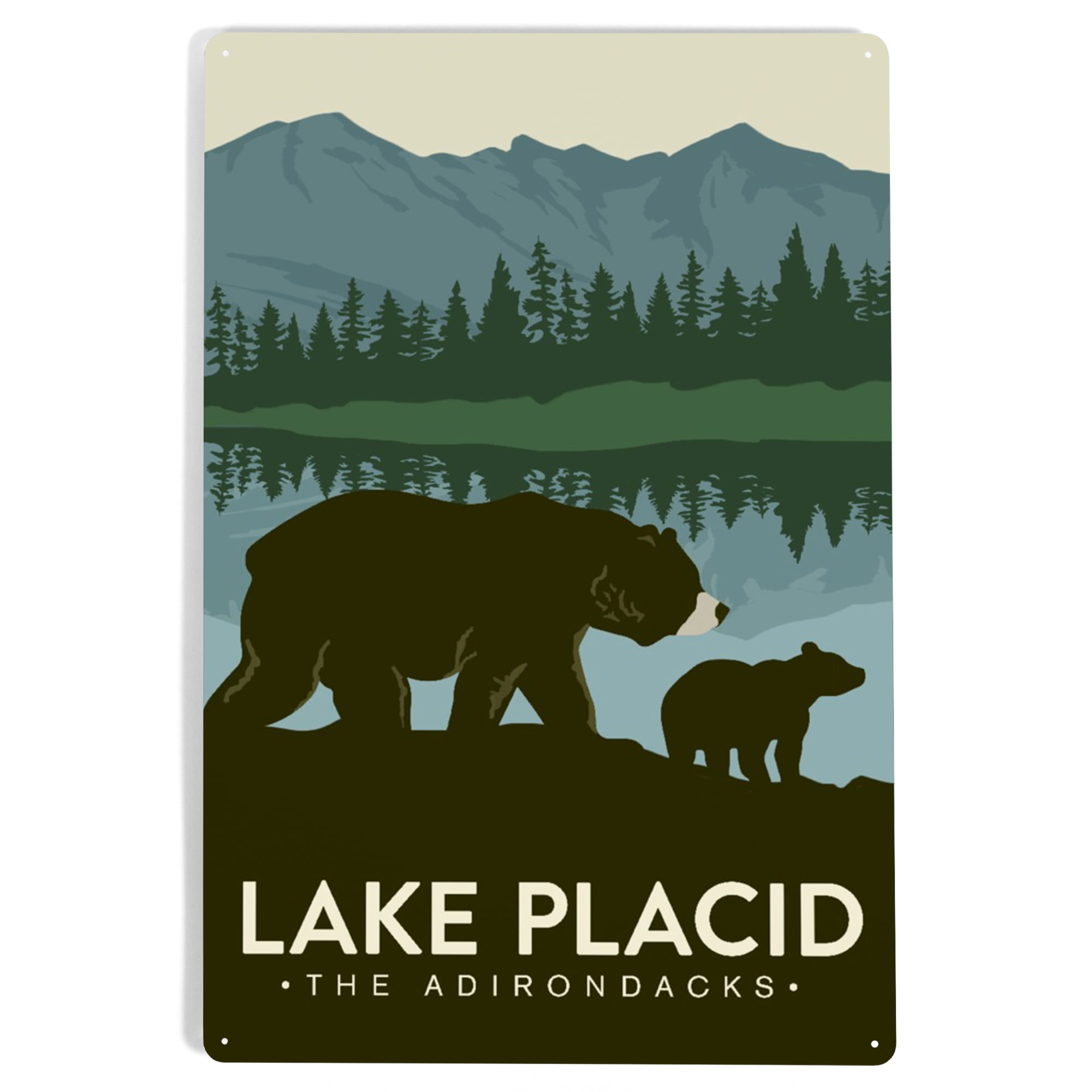 Lake Placid, New York, The Adirondacks, Grizzly Bears, Vector (12x18 ...