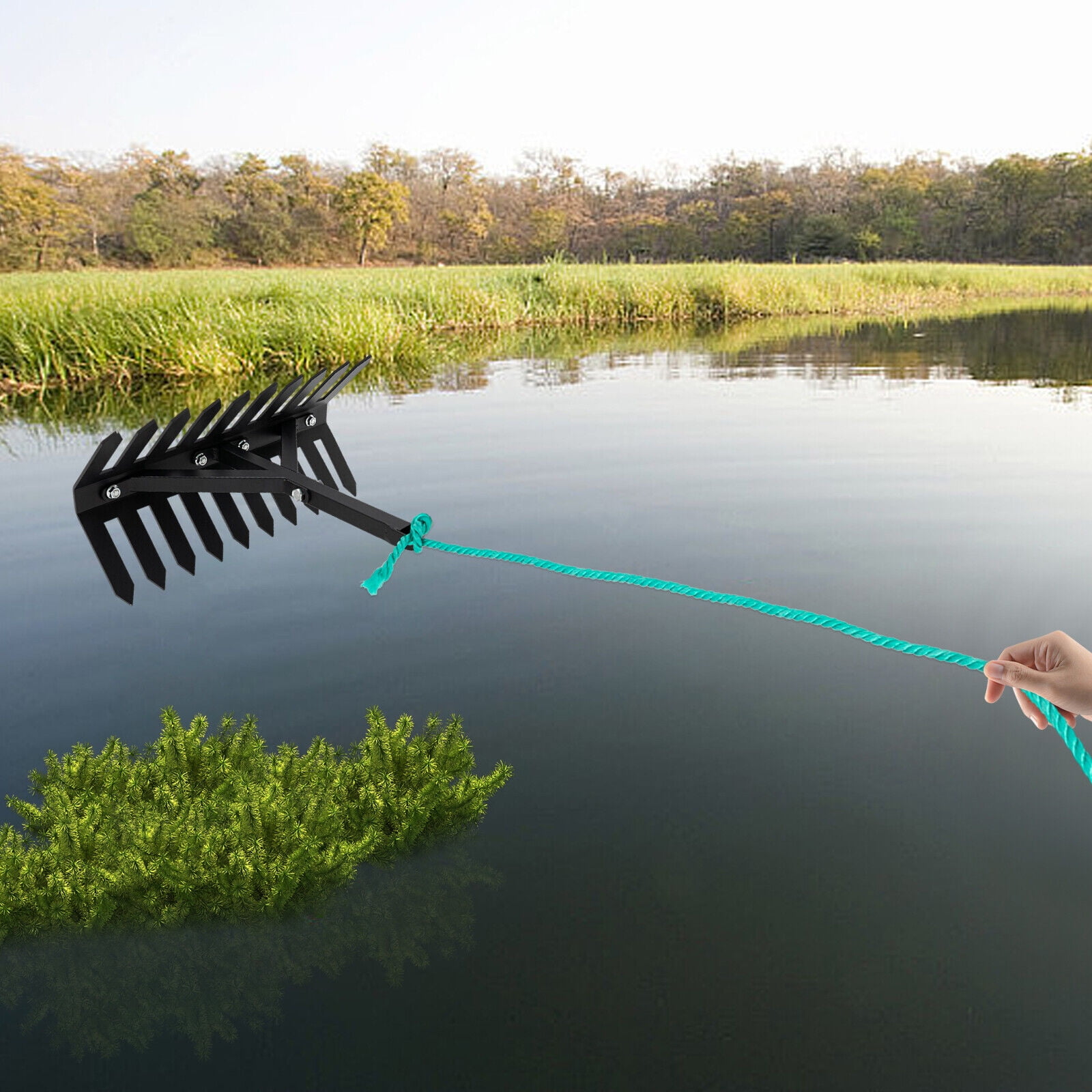 Lake Pond Weed Rake 32inch Double Sided & 20 Metres Rope Aquatic Weed ...