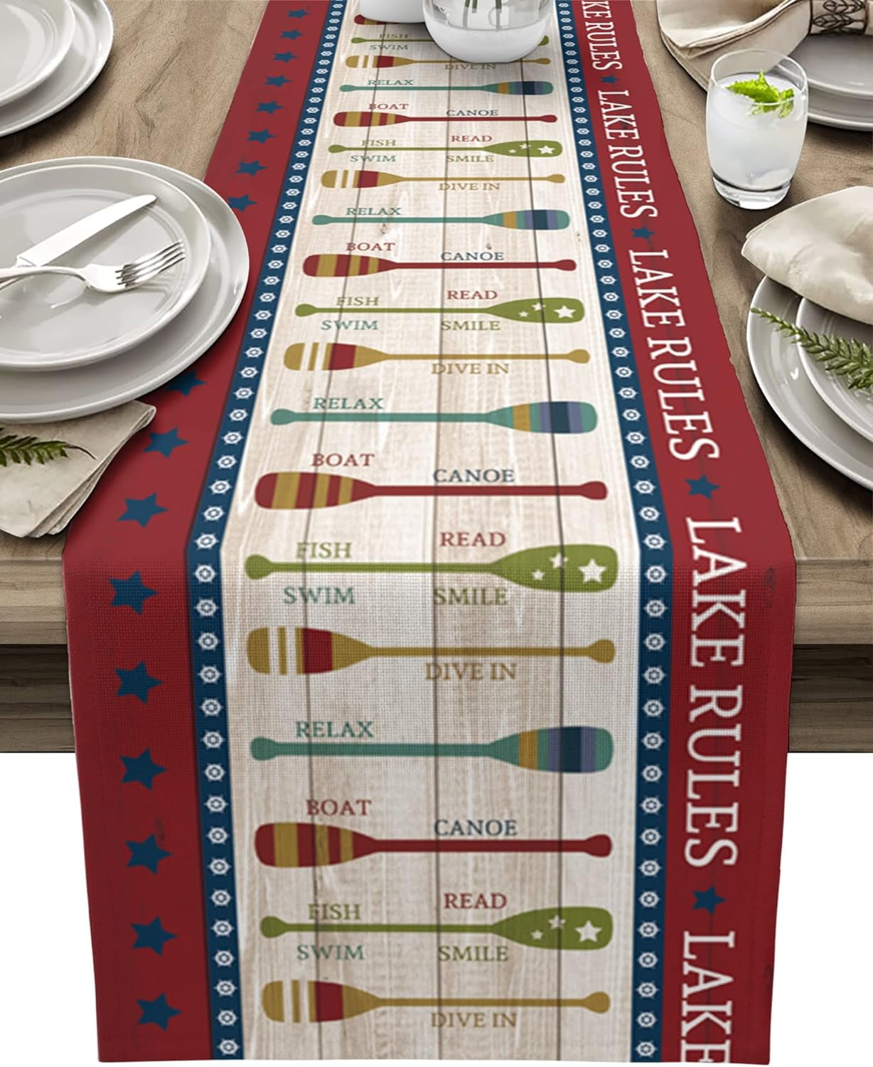 Lake Rules Cotton Linen Table Runner Dresser Scarves,Summer Quant Oar ...
