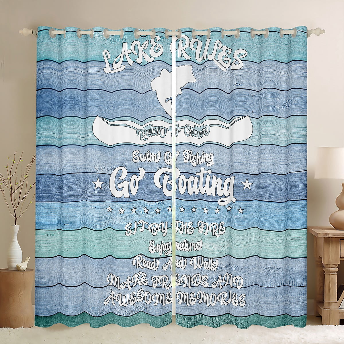 Lake Rules Curtains, Go Boating Curtains & Drapes 52"Wx63"L 2 Panels ...
