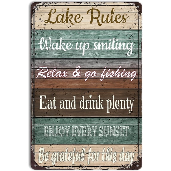 Lake Rules Metal Sign – Lake House Decor Wall Art for Summer Cabin ...