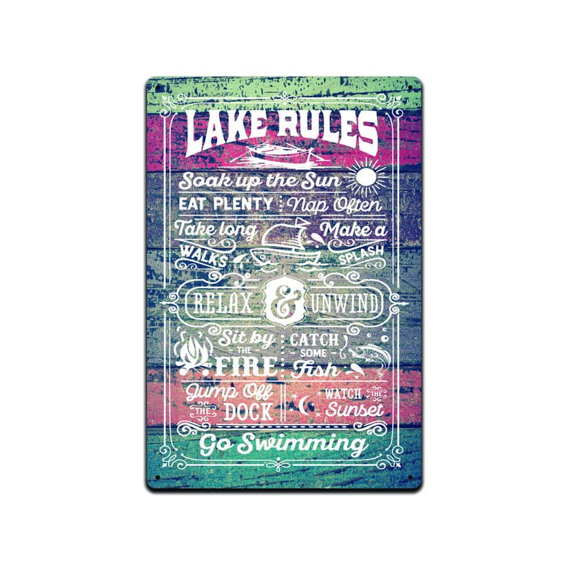 Lake Rules Metal Tin Sign Lake Boating Sign, Dock Sign, Summer vibes ...