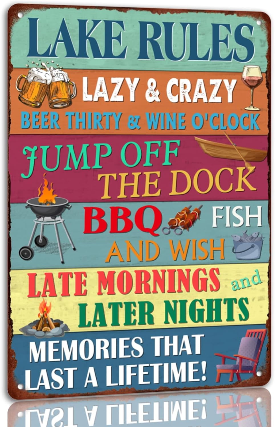 Lake Rules Tin Sign Vintage Lake Metal Signs Funny Wall Decor Plaque ...