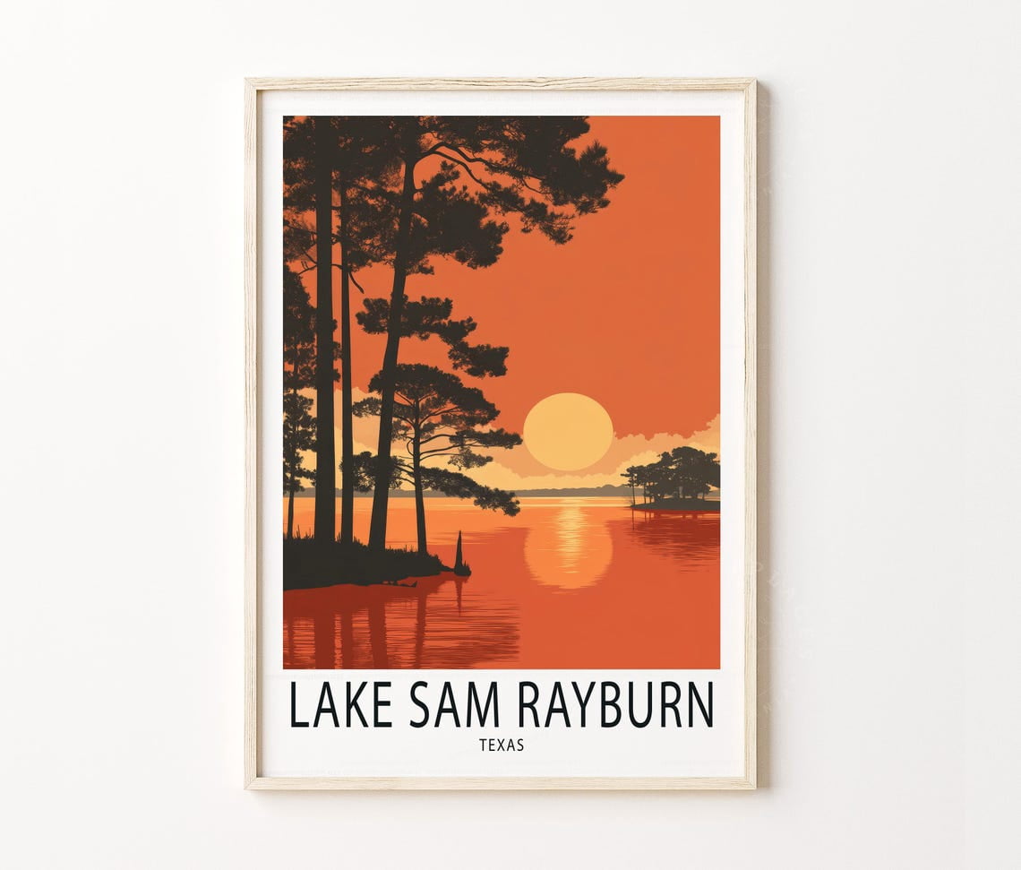Lake Sam Rayburn Texas Sunset Lake Landscape Nature Art Print, Unframed ...