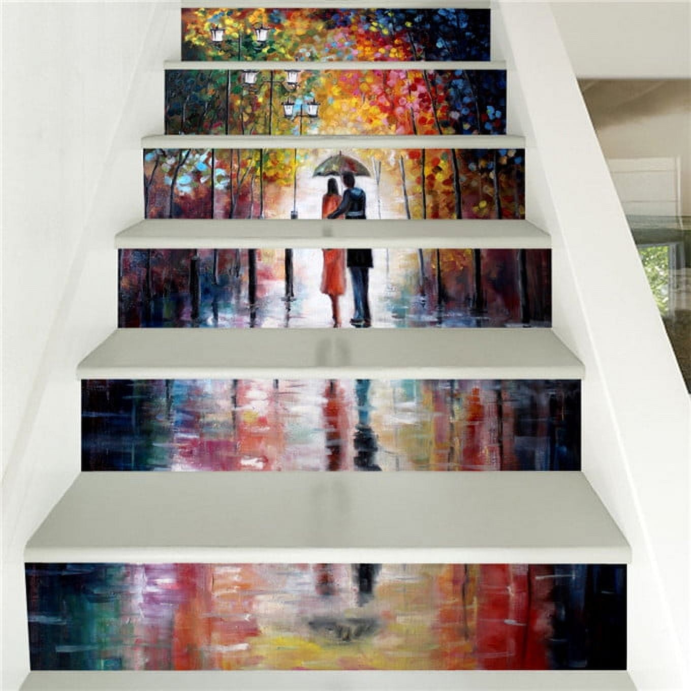 Lake Scenery Stairs Sticker For Home Hotel Corridor r Renew Stair Mural ...
