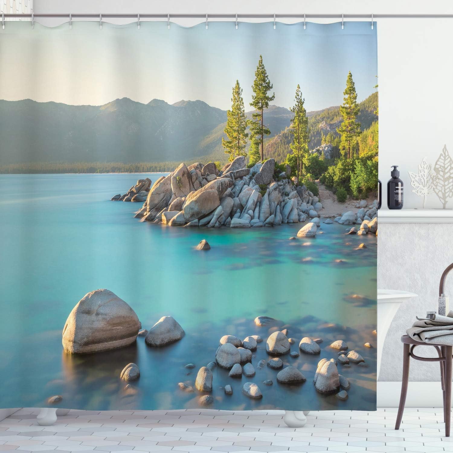 Lake Shower Curtain, Pastoral Spring Time Scenery in Provincial ...
