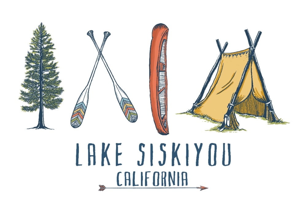 Lake Siskiyou, California, Adventure Awaits, Lake Icons Design (36x54 ...