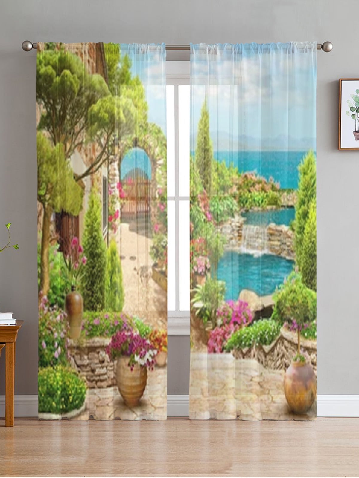 Lake Snow Mountain Forest Chiffon Sheer Curtains for Living Room Home ...