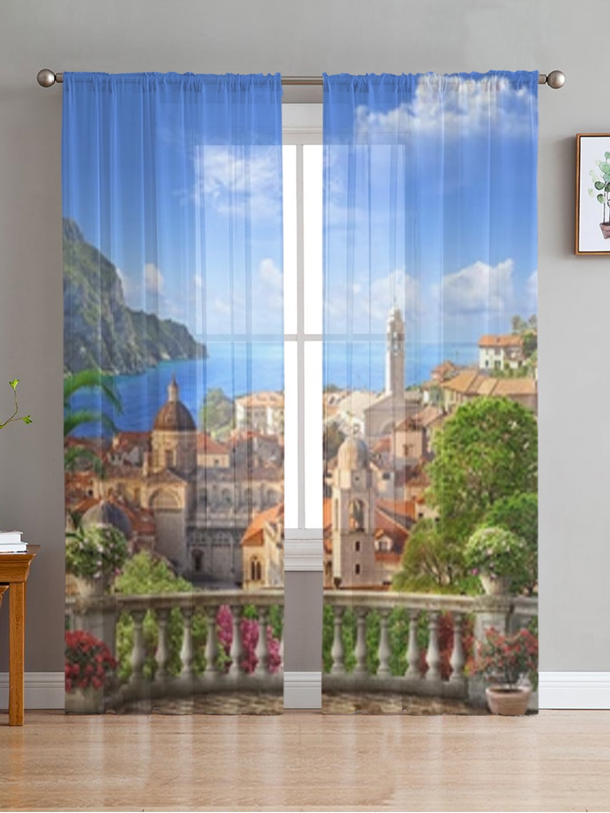 Lake Snow Mountain Forest Chiffon Sheer Curtains for Living Room Home ...