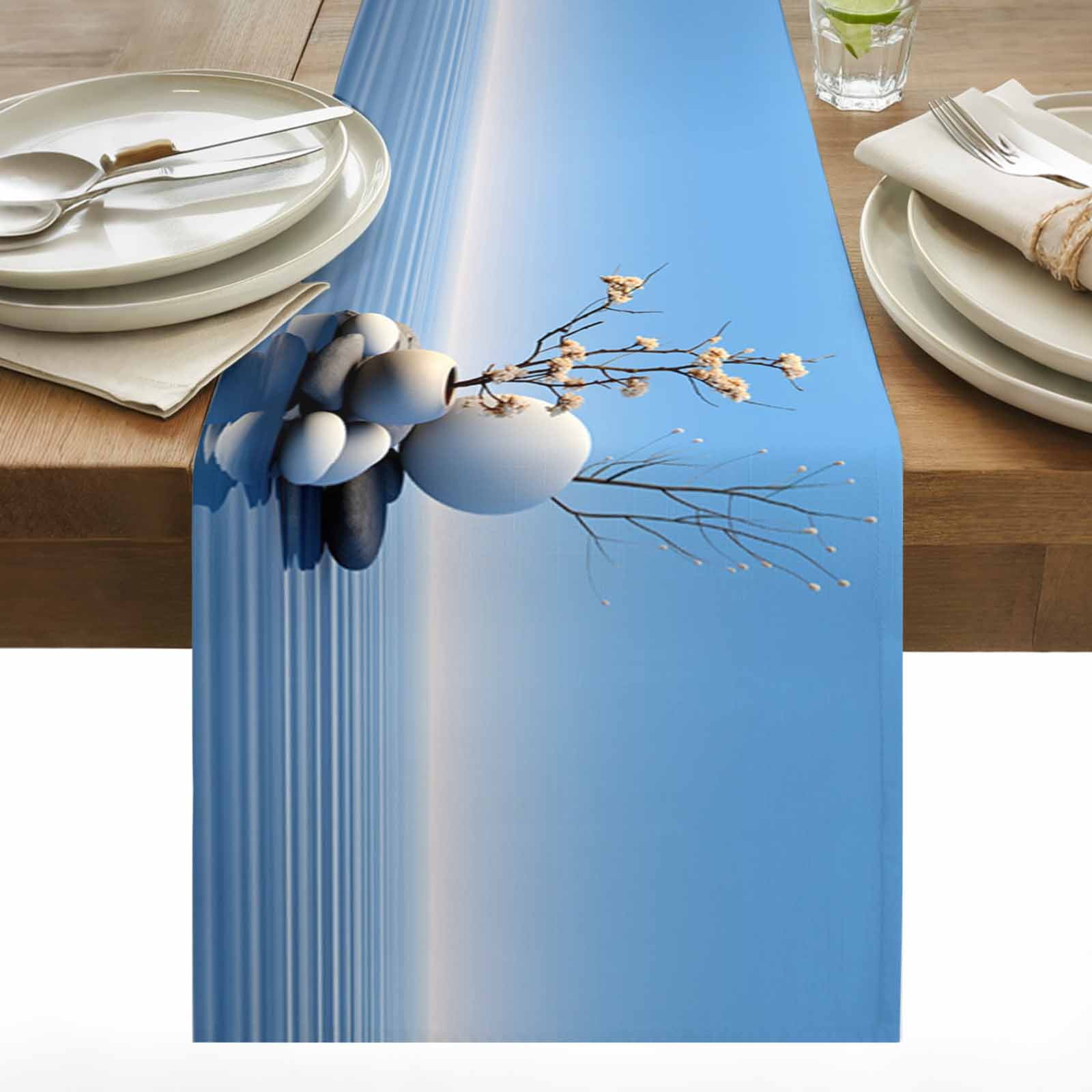 Lake Stone Table Runner 13x36 inch Overlay with Vases Zen Buddhism ...