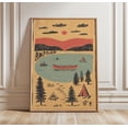 Lake Sunset Folk Art Nature Camping Landscape Illustration, Stretched ...
