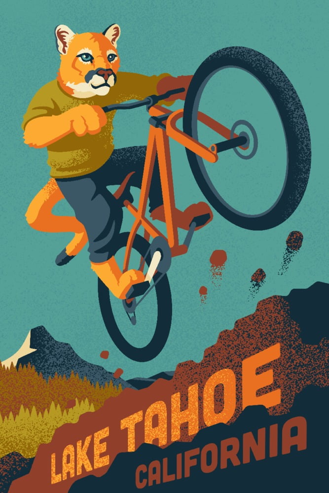 Lake Tahoe, California, Animal Activities Series, Cycle Cat Yellow ...